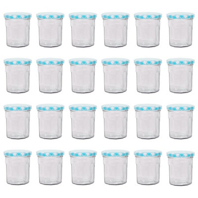 Argon Tableware Glass Jam Jars with Blue Gingham Lids - 150ml - Pack of 24