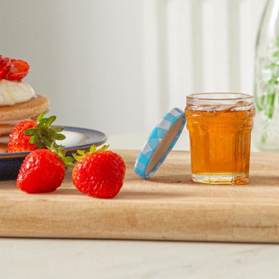 Argon Tableware Glass Jam Jars with Blue Gingham Lids - 30ml - Pack of 12