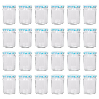 Argon Tableware Glass Jam Jars with Blue Gingham Lids - 380ml - Pack of 24