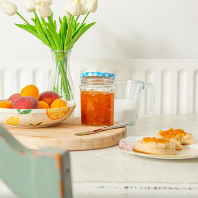 Argon Tableware Glass Jam Jars with Blue Gingham Lids - 380ml - Pack of 6