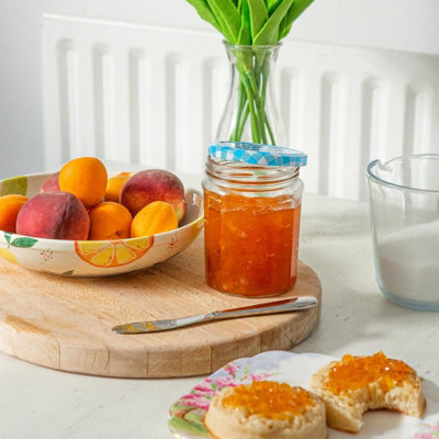 Argon Tableware Glass Jam Jars with Blue Gingham Lids - 380ml - Pack of 6