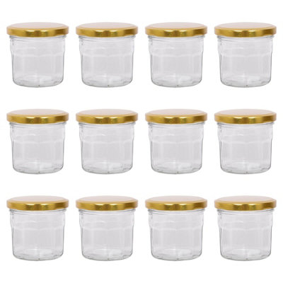 Argon Tableware Glass Jam Jars with Gold Lids - 130ml - Pack of 12
