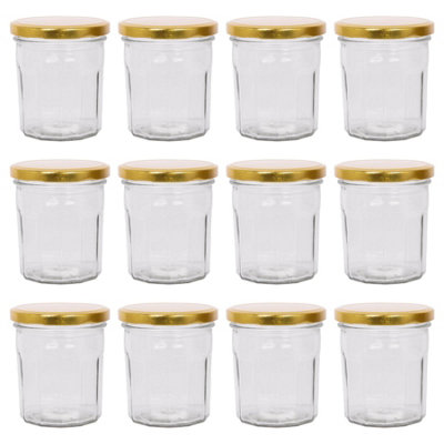 Argon Tableware Glass Jam Jars with Gold Lids - 310ml - Pack of 12 ...