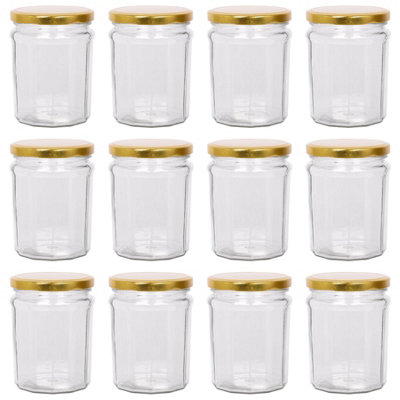 Argon Tableware Glass Jam Jars with Gold Lids - 450ml - Pack of 12