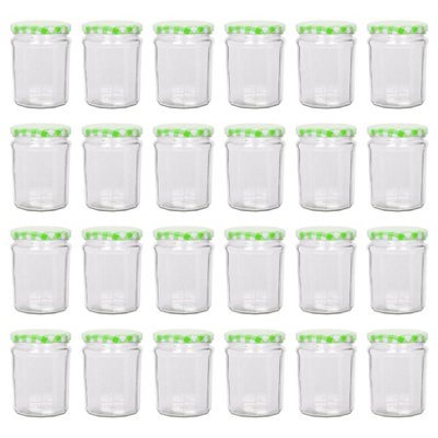 Argon Tableware Glass Jam Jars with Green Gingham Lids - 380ml - Pack of 24