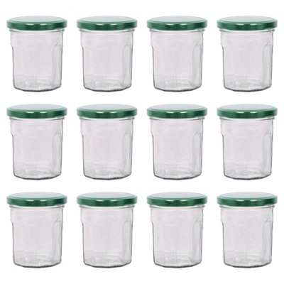 Argon Tableware Glass Jam Jars with Green Lids - 150ml - Pack of 12