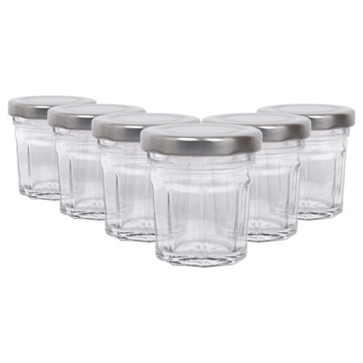 Argon Tableware Glass Jam Jars with Silver Lids - 30ml - Pack of 6
