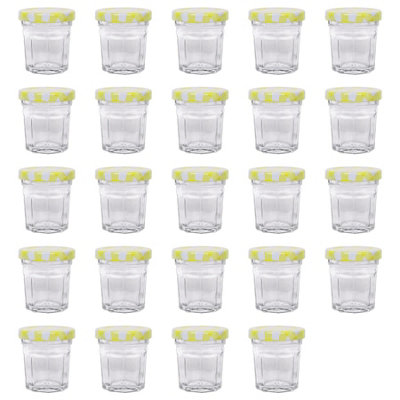 Argon Tableware Glass Jam Jars with Yellow Gingham Lids - 30ml - Pack of 24