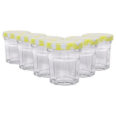 Argon Tableware Glass Jam Jars with Yellow Gingham Lids - 30ml - Pack of 6