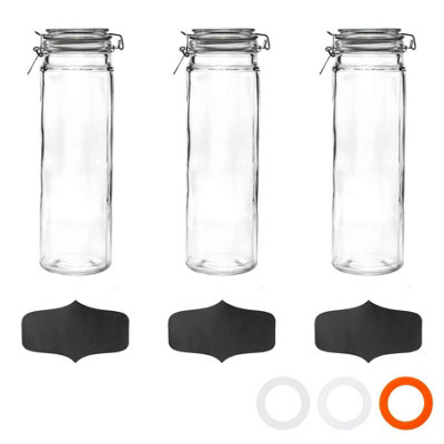 Argon Tableware - Glass Spaghetti Jar with Labels - 2 Litre - Clear ...