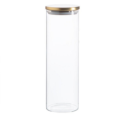Argon Tableware Glass Storage Jar - Gold Lid - 2 Litre - Modern Round ...