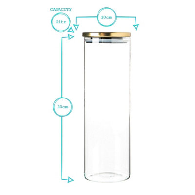 Argon Tableware Glass Storage Jar - Gold Lid - 2 Litre - Modern Round ...