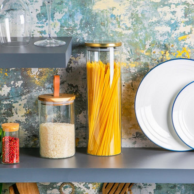 Argon Tableware Glass Storage Jar - Gold Lid - 2 Litre - Modern Round ...