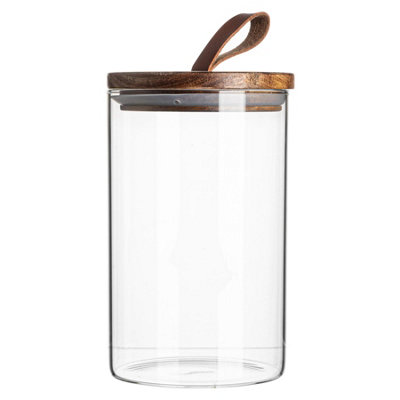ARGON TABLEWARE GLASS STORAGE JAR - LEATHER LOOP LID - 1 LITRE - MODERN ...