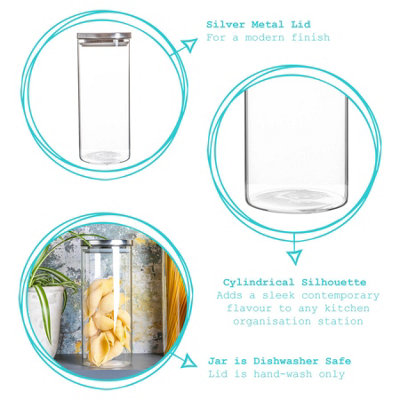 Argon Tableware Glass Storage Jar - Silver Lid - 1.5 Litre - Modern ...