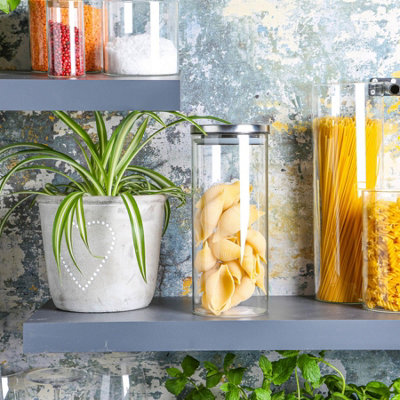 Argon Tableware Glass Storage Jar - Silver Lid - 1.5 Litre - Modern ...