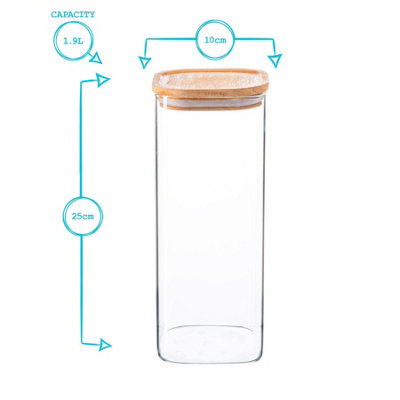 Argon Tableware Glass Storage Jar with Airtight Wooden Lid - 1.9L ...