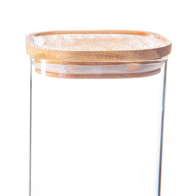 Argon Tableware Glass Storage Jar with Airtight Wooden Lid - 1.9L ...