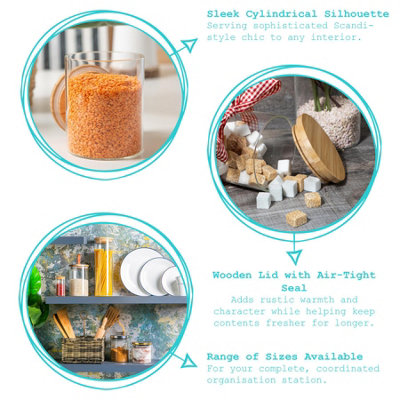 Argon Tableware Glass Storage Jar - Wooden Lid - 550ml - Modern Round ...