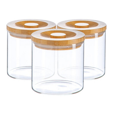 Argon Tableware Glass Storage Jars - Carved Wood Lid - 550ml - Modern ...
