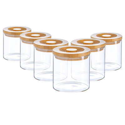 Argon Tableware Glass Storage Jars - Carved Wood Lid - 550ml - Modern ...
