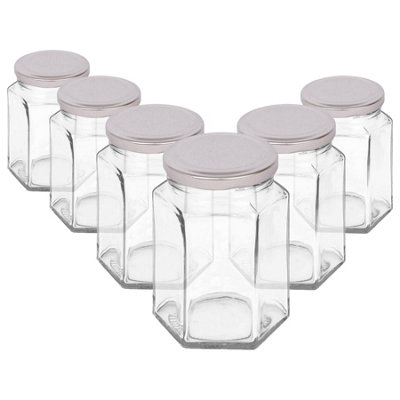 Argon Tableware Hexagonal Glass Jam Jars with Silver Lids - 250ml ...