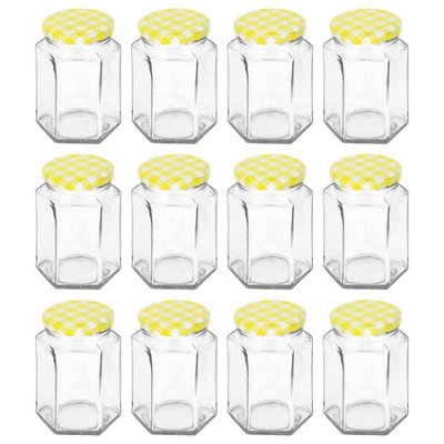 Argon Tableware Hexagonal Glass Jam Jars with Yellow Gingham Lids ...
