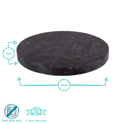 Argon Tableware Marble Round Coasters - 10cm - Black - Pack of 6