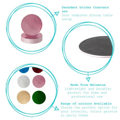 Argon Tableware Metallic Coasters - 10cm - Rose Gold - Pack of 6