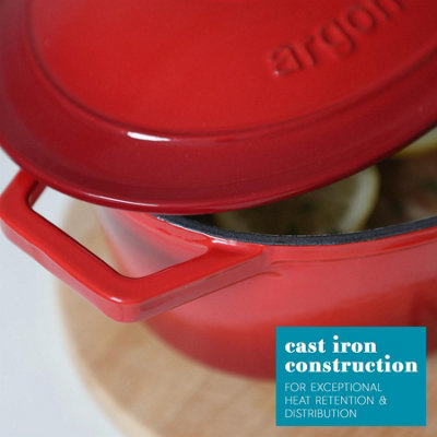 Argon Tableware Shallow Cast Iron Casserole Dish - 2.3L Red Enamel ...