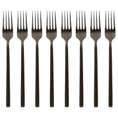 Argon Tableware Stainless Steel Dinner Forks - 19.5cm - Black - Pack of 8