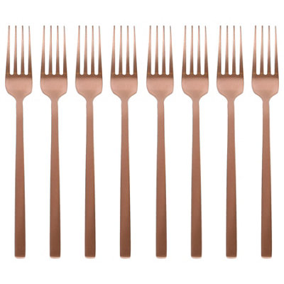 Argon Tableware Stainless Steel Dinner Forks - 19.5cm - Copper - Pack of 8
