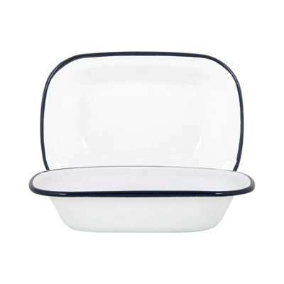 Argon Tableware White Enamel Pie Dishes - 20cm - Navy - Pack of 2