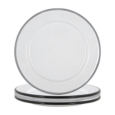 Argon Tableware - White Enamel Side Plates - 20cm - Black/Grey | DIY at B&Q
