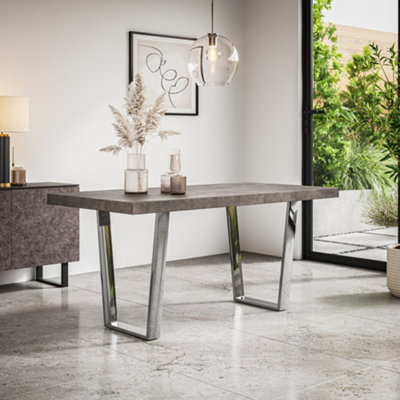 Aria 4-6 Seater Dining Table Modern Concrete Effect Table Top w Chrome Legs