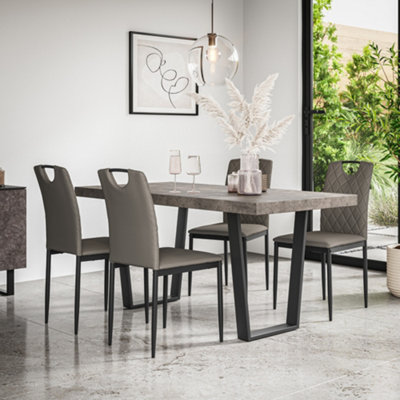 Aria Dining Table And Chairs - Concrete Effect Table Top w Black Legs + Monza Faux Leather ...