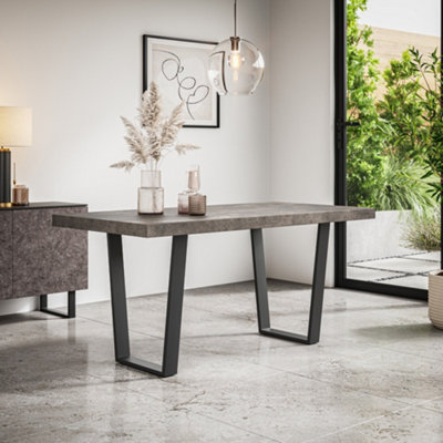 Aria Dining Table And Chairs - Concrete Effect Table Top w Black Legs + Monza Linen Dining Chair ...