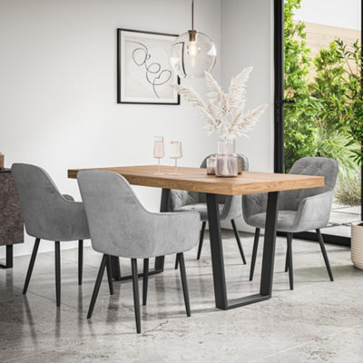 Aria Dining Table And Chairs - Oak Effect Table Top w Black Legs ...