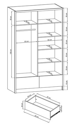 Aria I Mirrored Sliding Two Door Wardrobe 130cm in Black Gloss