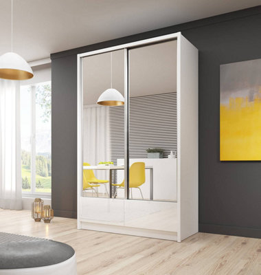 Aria II Mirrored Sliding Two Door Wardrobe 130cm in White Gloss | DIY ...