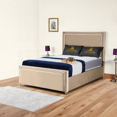 Ariana Beige Plush Valvet Upholstered Gas Lift Ottoman Storage Bed with ...