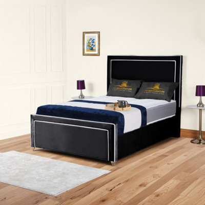 Ariana Black Plush Valvet Upholstered Bed Frame - Slatted Base with 10 ...