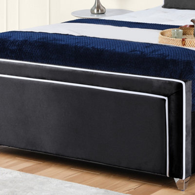 Ariana Black Plush Valvet Upholstered Gas Lift Ottoman Storage Bed with ...