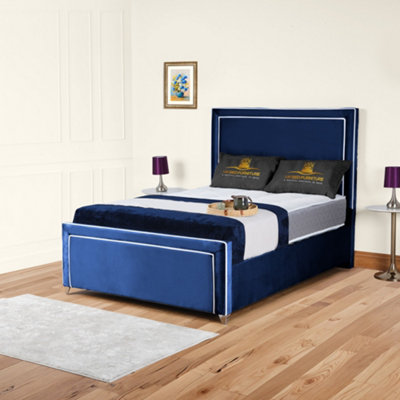 Ariana Blue Plush Valvet Upholstered Gas Lift Ottoman Storage Bed with ...