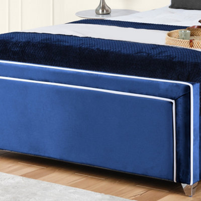 Ariana Blue Plush Valvet Upholstered Gas Lift Ottoman Storage Bed with ...