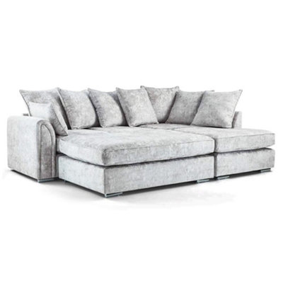 Ariana L Shape Right Hand Corner Chaise 3 Seater Fabric Sofa With Footstool