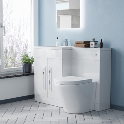 Aric 1100mm LH Freestanding White Vanity with BTW Rimless Toilet, WC ...