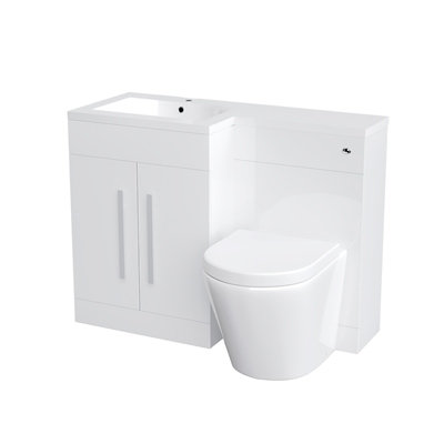 Aric 1100mm LH Freestanding White Vanity with BTW Rimless Toilet, WC ...