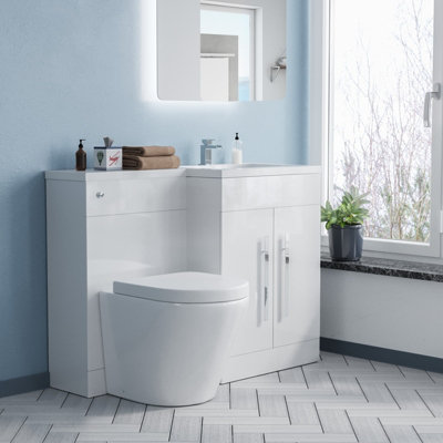 Aric 1100mm RH Freestanding White Vanity with BTW Rimless Toilet, WC ...
