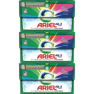 Ariel All-in-One Pods Clean & Cool Colour 33 Pods x 3 | DIY at B&Q